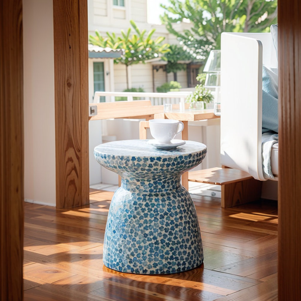 Lark Manor D15x16" Capiz Garden Stool Small Side Tabel, Blue Accent Round End Table - Wayfair Canada